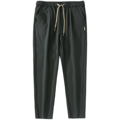 包芯纱净版纯色松紧腰哈伦休闲裤