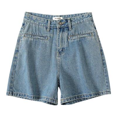 The fewfew 秋冬薄款休闲基础百搭中高腰A字型牛仔短裤