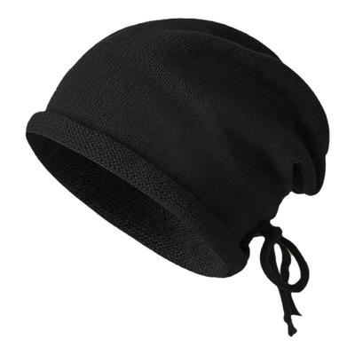 卷边堆堆帽子女显脸小大头围抽绳针织毛线帽秋冬季保暖月子套头帽