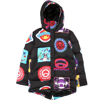 DEVIL NUT潮牌恶魔无性别情侣保暖拼接保暖黑底大标羽绒服 ANT