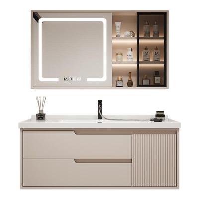 奶油风浴室柜组合现代简约卫生间陶瓷一体盆洗漱台洗手脸智能套装