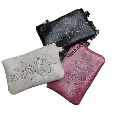 Makemore复古烫钉拉链零钱包男款