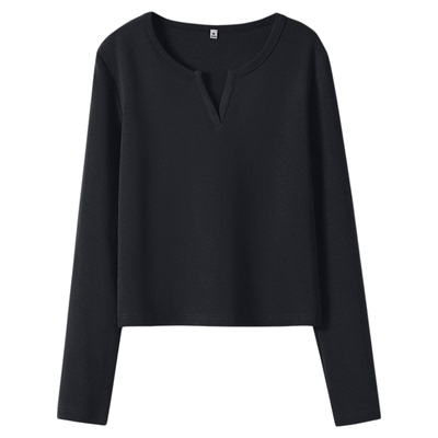 真维斯新款小v领长袖修身t恤上衣