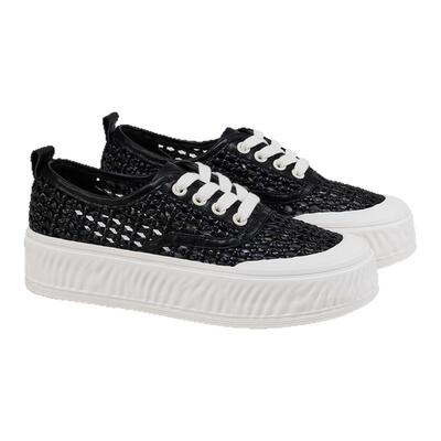 fed编织休闲鞋夏季新款女鞋黑色板鞋增高厚底鞋女款S0512-ZCB611