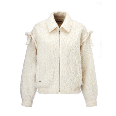 长毛羊毛进口毛呢拉链夹克小众