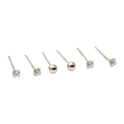 三福925银耳钉套装耳骨钉耳饰耳环高级感时尚简约百搭女精致3对