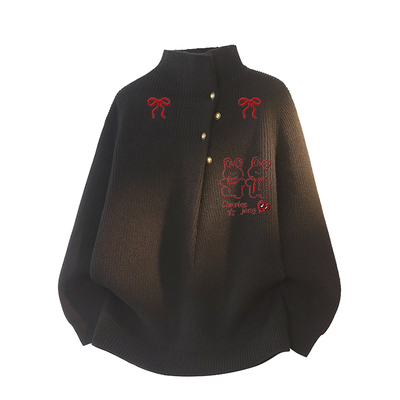 查尔斯桃心兔子刺绣半高领毛衣男