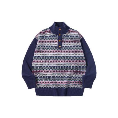 PSO Brand男装女装费尔岛民族风POLO领休闲宽松秋毛衣针织外套