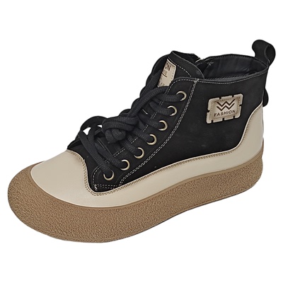 大丫丫大码女鞋头层牛皮高帮板鞋