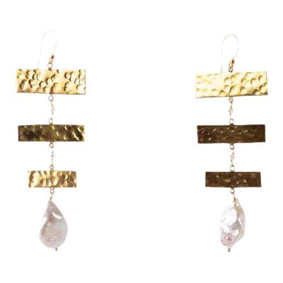 黄铜镀18K金，巴洛克珍珠