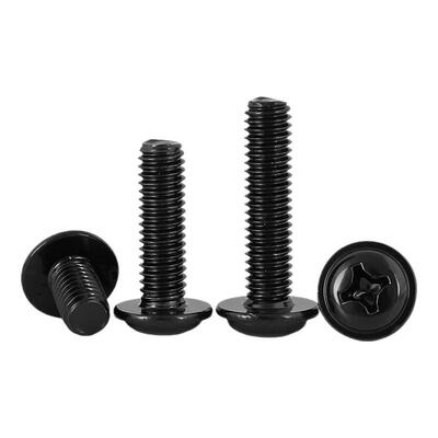 304黑色十字圆头带垫螺丝不掉色