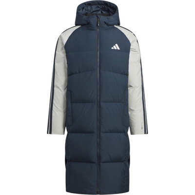 adidas阿迪达斯男子户外运动保暖三条纹长款连帽羽绒服外套KQ5494