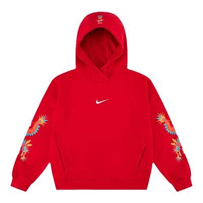 红色连帽套头衫Nike运动休闲