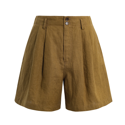 三所vintage 山所法国原料天然100%亚麻砂洗直筒夏季休闲透气短裤