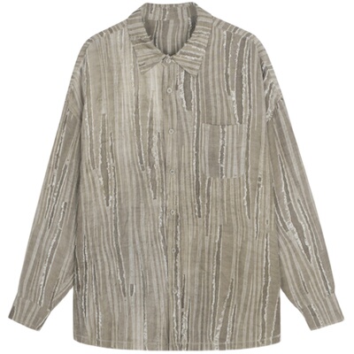 INXXAPYD 立体复古毛边衬衣男宽松休闲翻领衬衫上衣情侣装