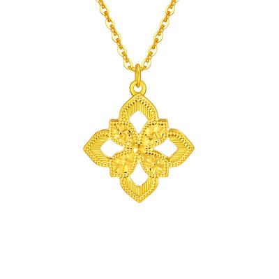 老庙鳞甲金四叶草项链