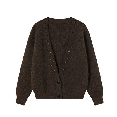 TGNS复古串珠仿羊驼毛毛衣开衫