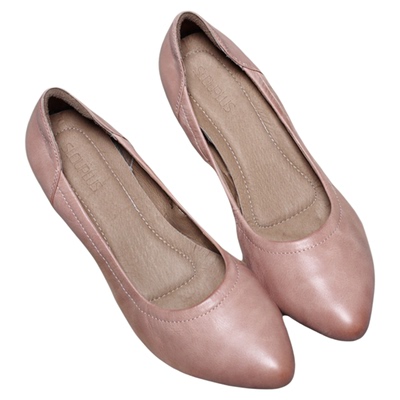 慢先森推荐松紧带真皮平跟牛皮女