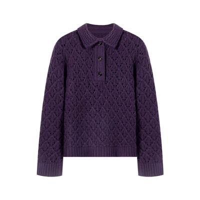 COLINWANG-泊岸逐光|澳洲进口羊毛老钱风粗棒镂空POLO领针织衫