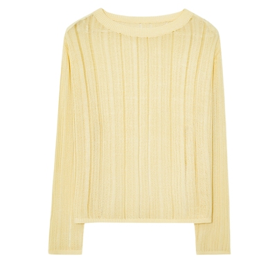 伊芙丽outlets店圆领坑条轻薄仿麻落肩长袖罩衫针织套头衫上衣女