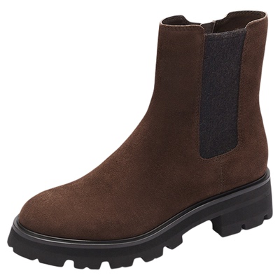 【达播专属】莱尔斯丹2024秋冬新款圆头加绒切尔西女靴5T55901V