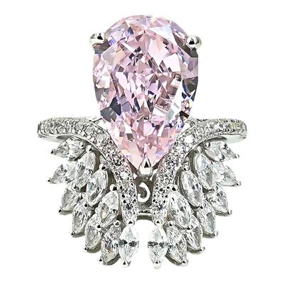 天使之翼水滴粉钻925银戒指