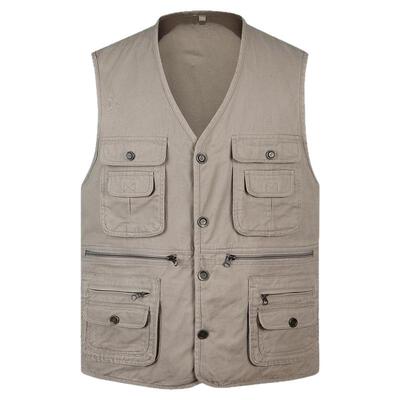 纯棉多口袋户外休闲中老年马甲男