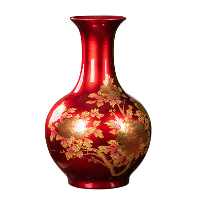 中国红牡丹插花景德镇陶瓷花瓶