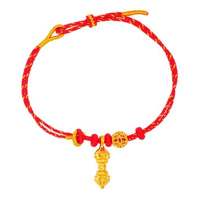 老庙黄金足金金刚杵手绳5D饱满立体象征智慧无坚不摧喜运红绳吉祥