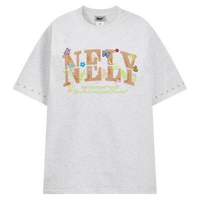 NELY小尼力美式凉感防晒花卉刺绣短袖T恤男女潮牌宽松情侣半袖tee