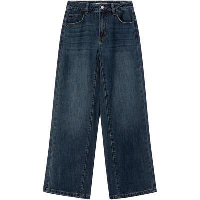 LAGOGO高腰宽松阔腿靛蓝色牛仔裤