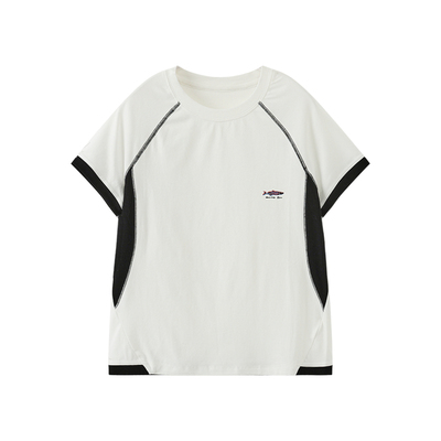 西町村屋设计感拼接T恤2026春休闲时尚都市感短袖上衣XHBA10417