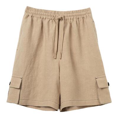 糖皮出品 云野青芜 天然汉麻透气清爽 夏季轻薄撞色卡其色短裤