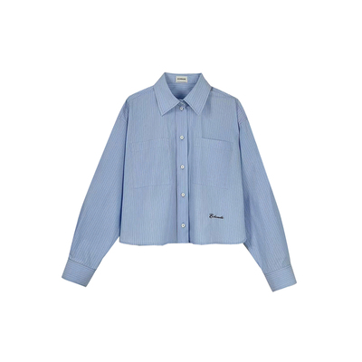 ECHOADE极简时髦感 直筒H型短款落肩阔型长袖衬衫