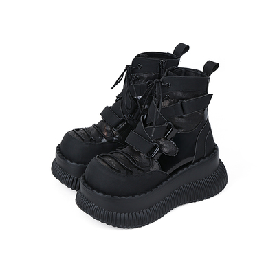 purple tiger【原创】复古轻亚朋克厚底短靴女新款摇滚休闲短靴