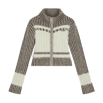 SLY 24冬季新品撞色软糯直筒立领拉链针织开衫女030HAR70-4861