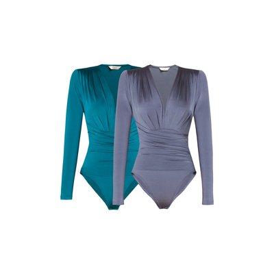 气质修身褶皱显瘦长袖V领上衣女