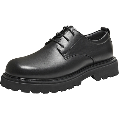 TATA他她皮鞋男款2025冬时尚休闲圆头厚底黑色新款商务鞋PGH01DM5