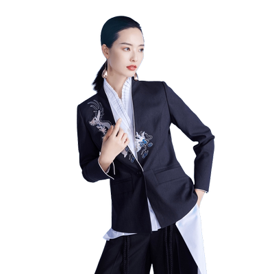 【商场同款国潮刺绣外套】BBLLUUEE粉蓝衣橱2025春夏新款短西装女