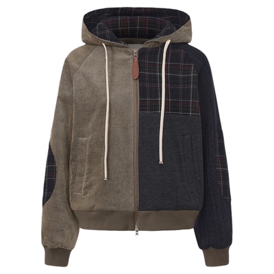 拼接连帽休闲时髦卫衣夹克外套