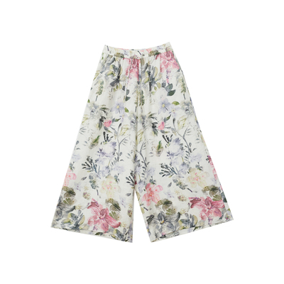 忘城复古印花阔腿裤九分文艺长裤