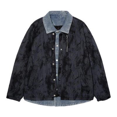 ALLIN假两件拼接牛仔夹克外套