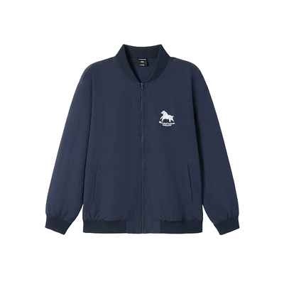 大码棒球领刺绣防泼水夹克外套