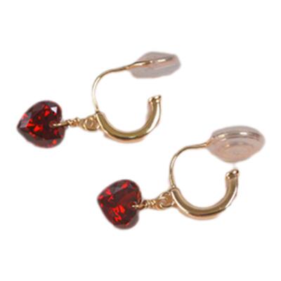 复古爱心红锆耳夹无耳洞耳骨夹