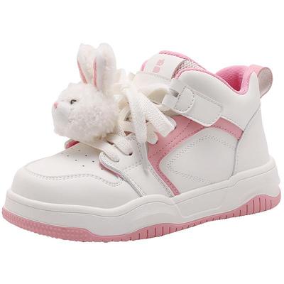 百丽卡皮熊兔子高帮加绒板鞋儿童女新款休闲小白鞋子51730D85
