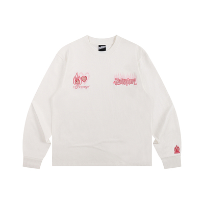 爱心格纹贴布长袖T恤男女