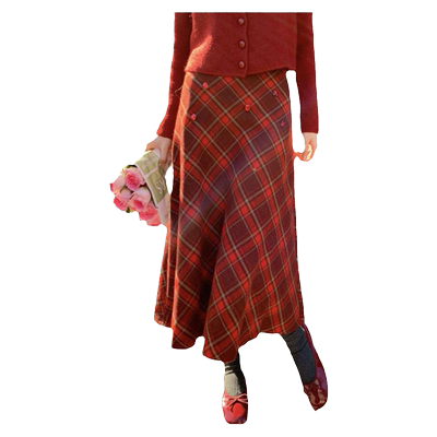 CLOUDSEASON钻钻红格半身裙