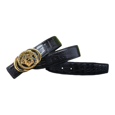 不锈钢美人头扣头鳄鱼皮男士皮带复古风金属扣头真皮腰带商务百搭