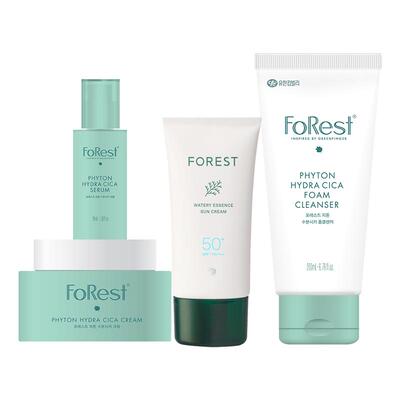 Forest保湿洗面奶200ml小绿瓶精华液50ml面霜50ml提亮防晒霜80ml