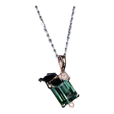 米莱镶嵌钻石玫瑰金项链绿碧玺